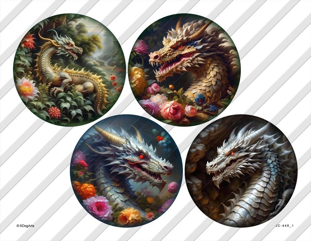 4" Dragons Digital Collage Sheets Printable Download for Coasters ...