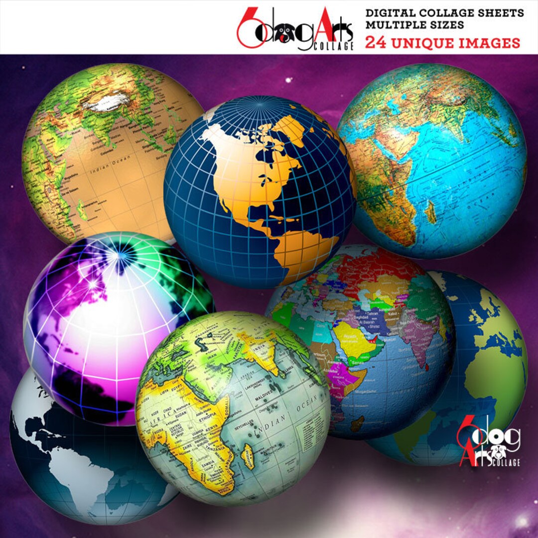 Globe Earth Map Digital Collage Sheets Printable Downloads for Bottle ...