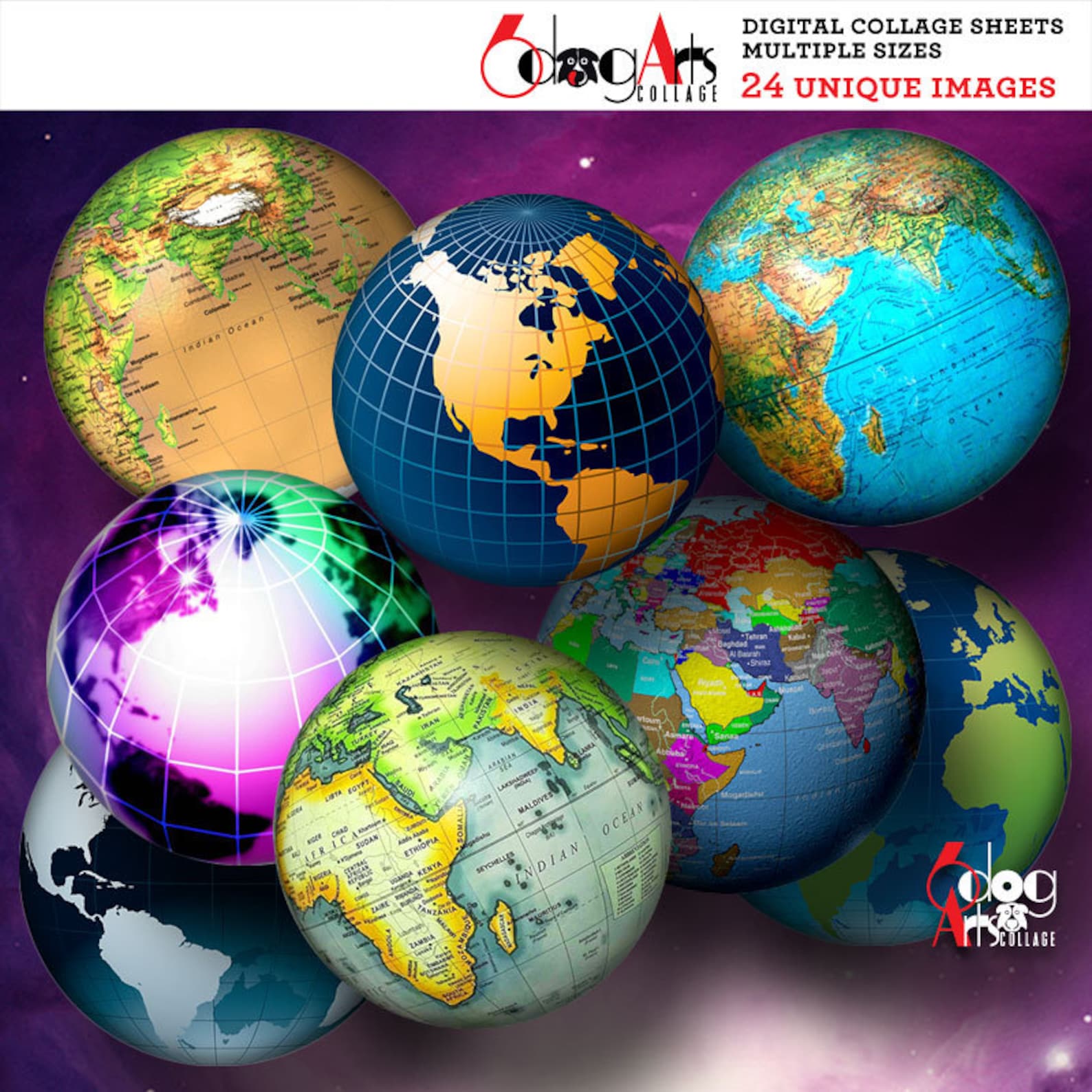 Globe Earth Map Digital Collage Sheets Printable Downloads for Bottle ...