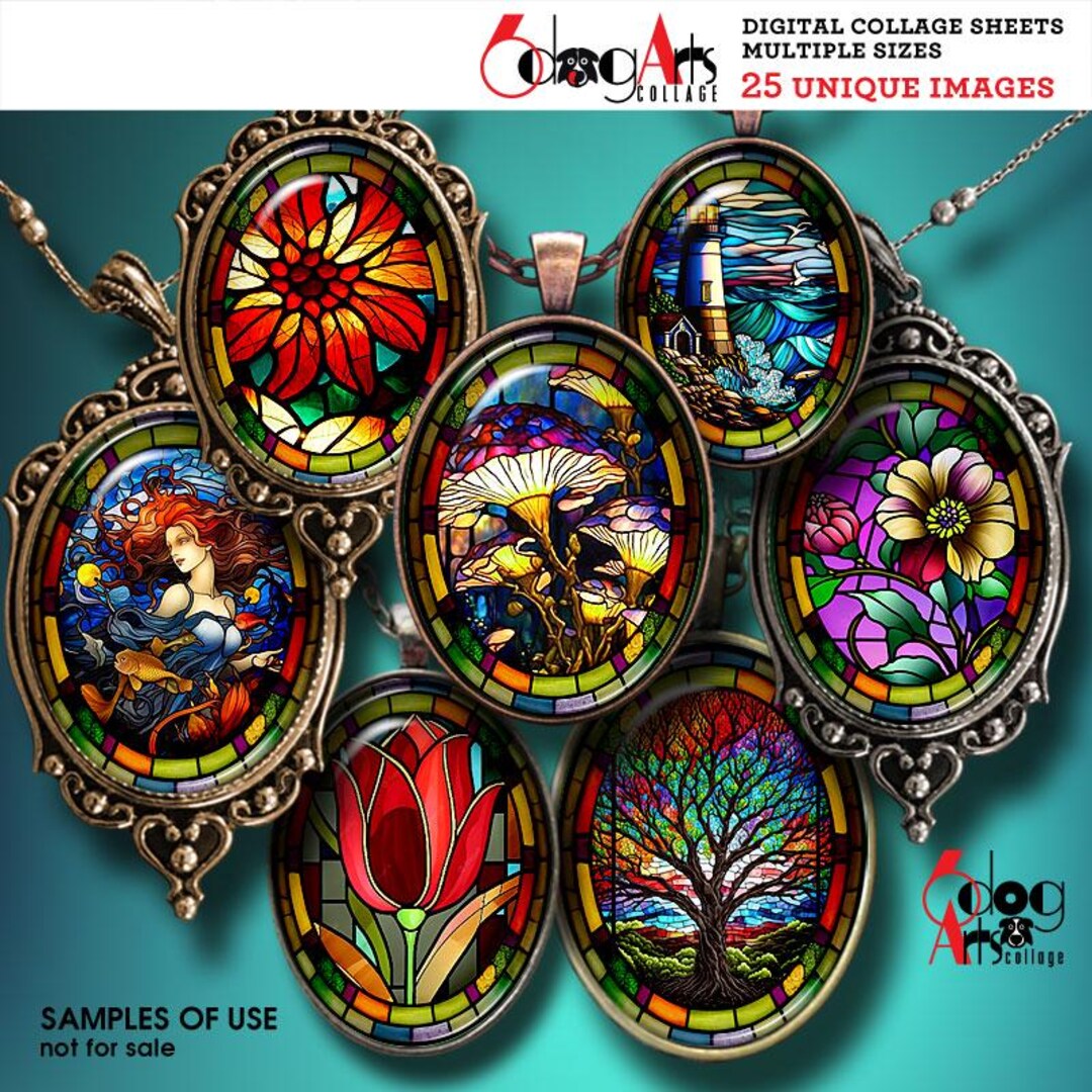 Stained Glass Digital Collage Sheets Printable Images Pendants ...