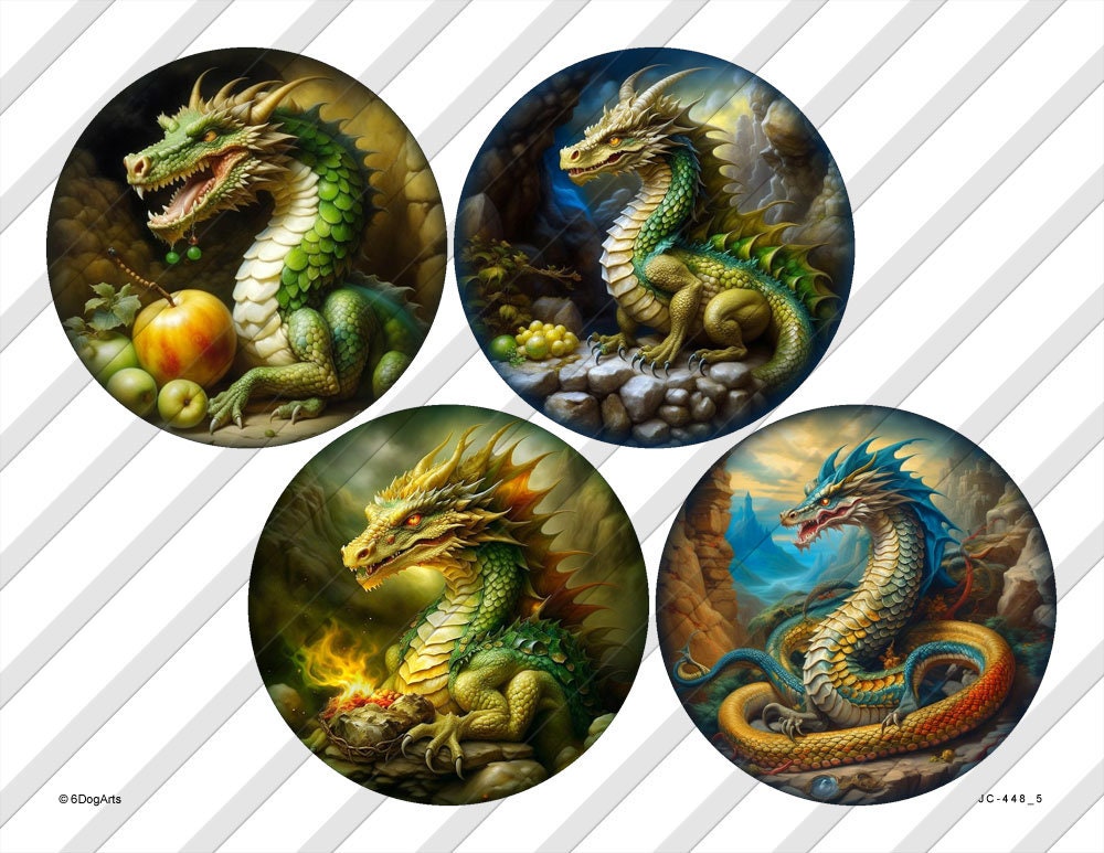 4" Dragons Digital Collage Sheets Printable Download for Coasters ...
