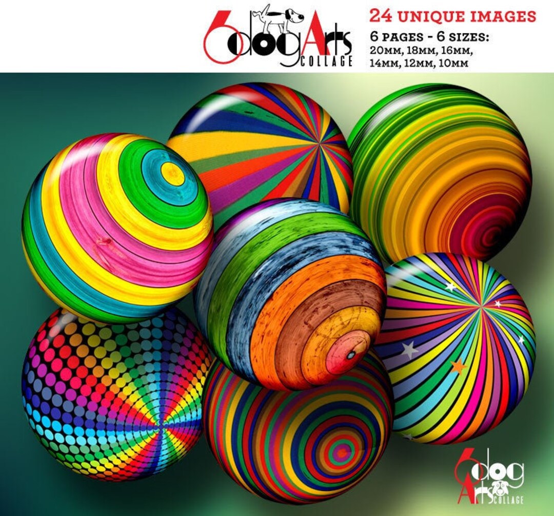 Rainbow Ball Digital Collage Sheets Printable Download Mini - Etsy