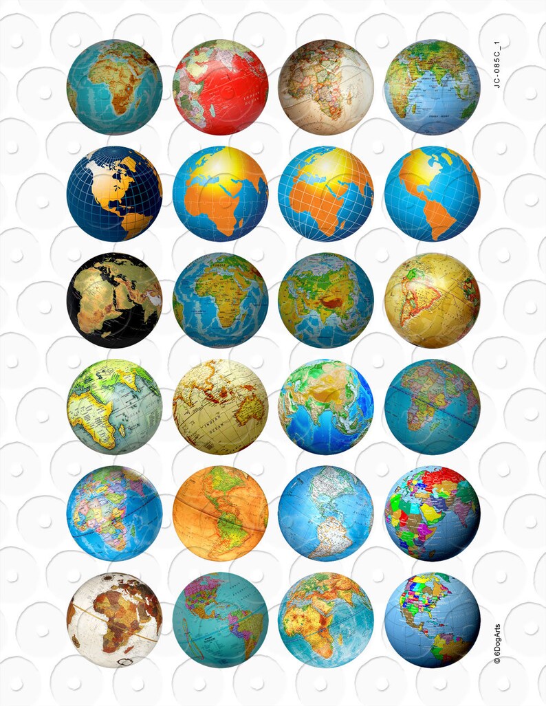 Globe Earth Map Digital Collage Sheets Printable Downloads for | Etsy