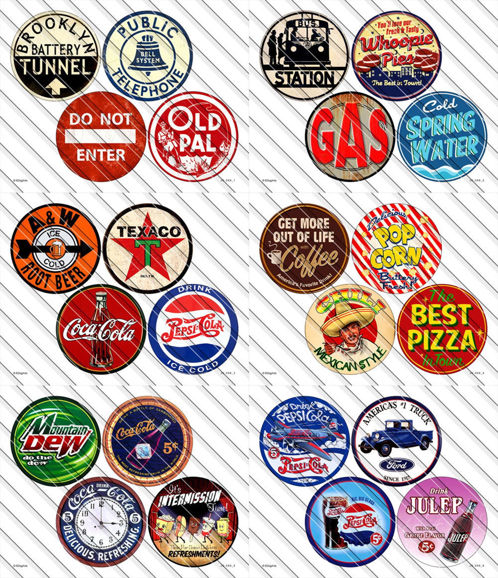 Vintage Signs Digital Collage Sheets Printable Download 4" Circles for ...