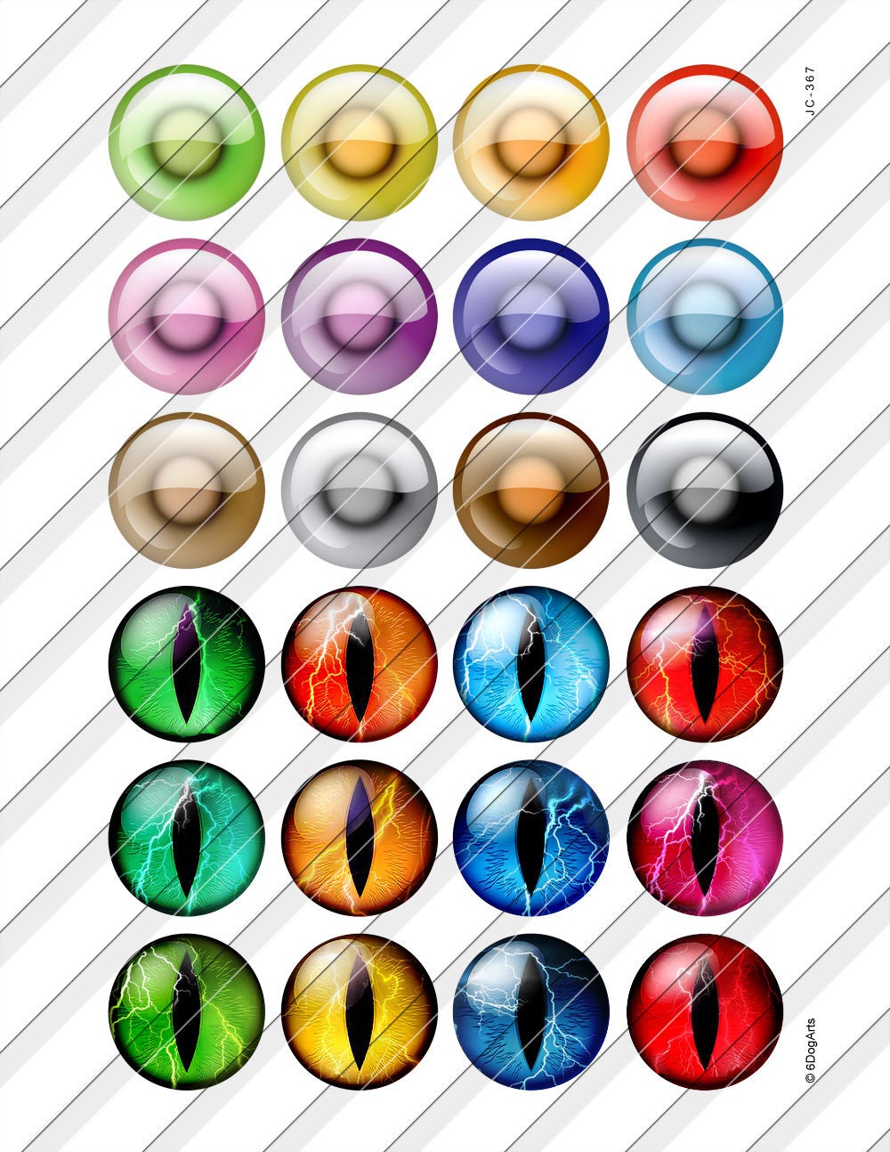 Zombie Monster Albino Eyes Digital Collage Sheets Printable 1.5", 1.25 ...