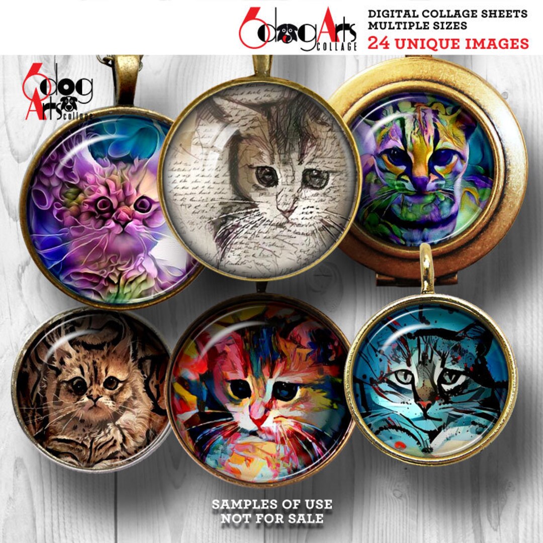 Cat Painting Digital Collage Sheets Printable Downloads for Bottle Caps ...