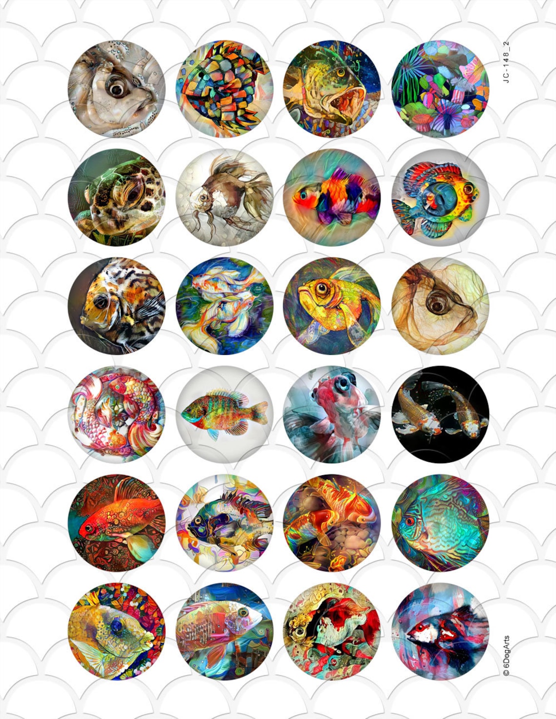 Fish Painting Digital Collage Sheets Printable Downloads for | Etsy