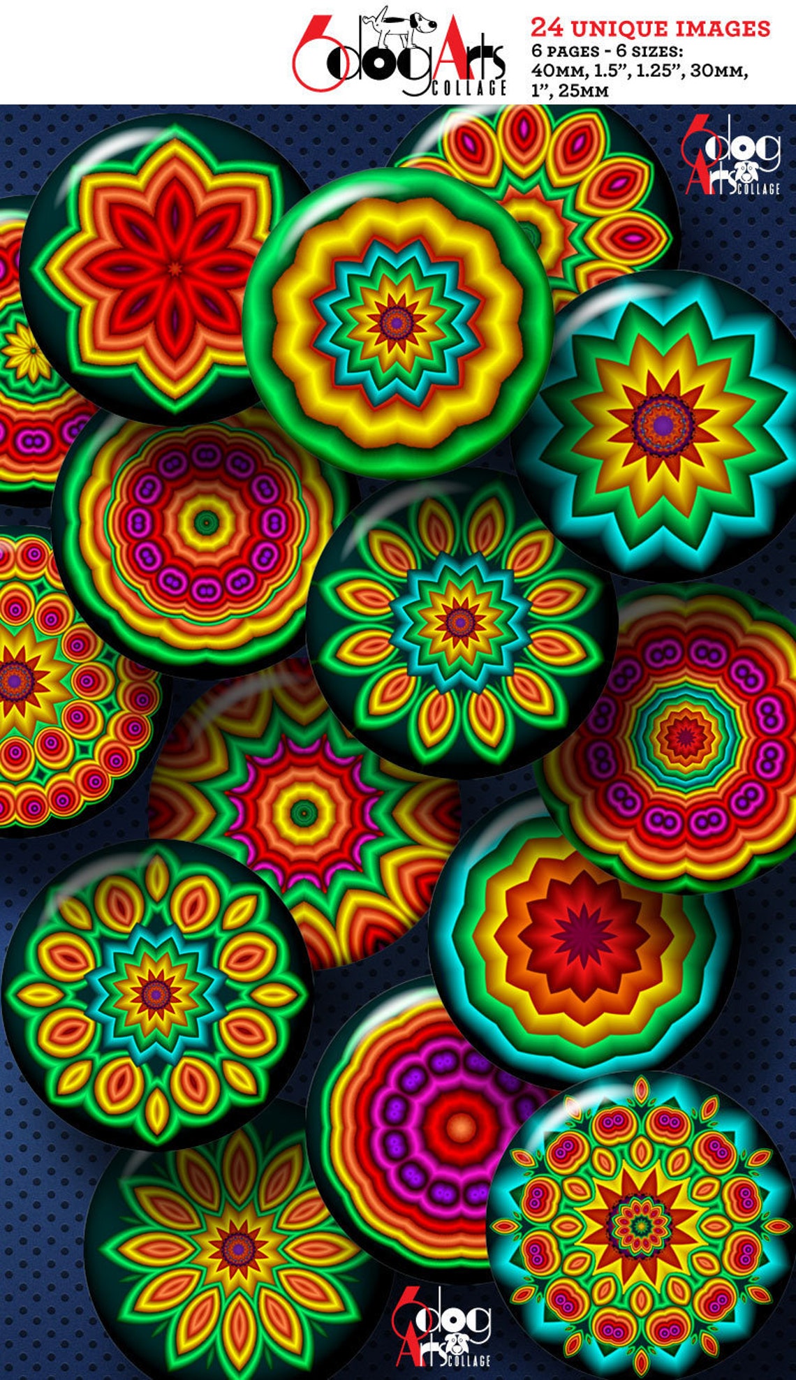 Circus Mandala Digital Collage Sheets Printable Download Bottle Caps ...