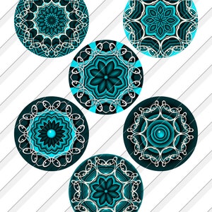 Turquoise Mandala Digital Collage Sheets 3" Circles Printable Instant ...