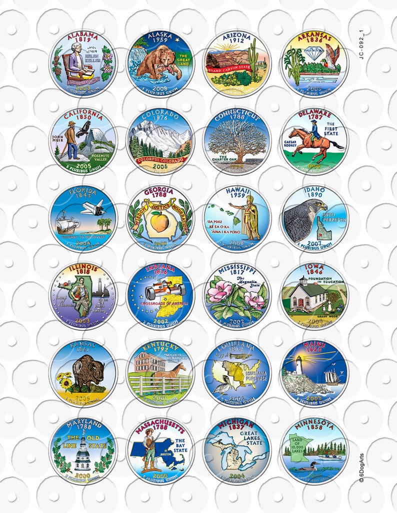 US State Coins Digital Collage Sheets Printable Downloads for - Etsy