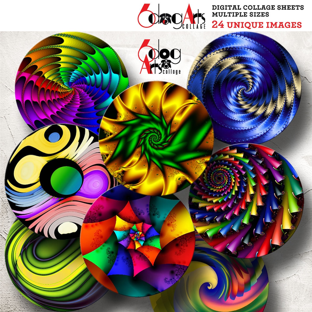 Fractal Swirls 4" and 3.5" Circles Digital Collage Sheets Printable ...