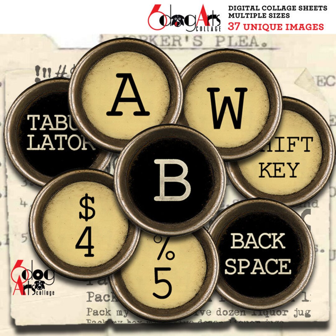 Old Typewriter Keys Digital Collage Sheets Printable Download for ...