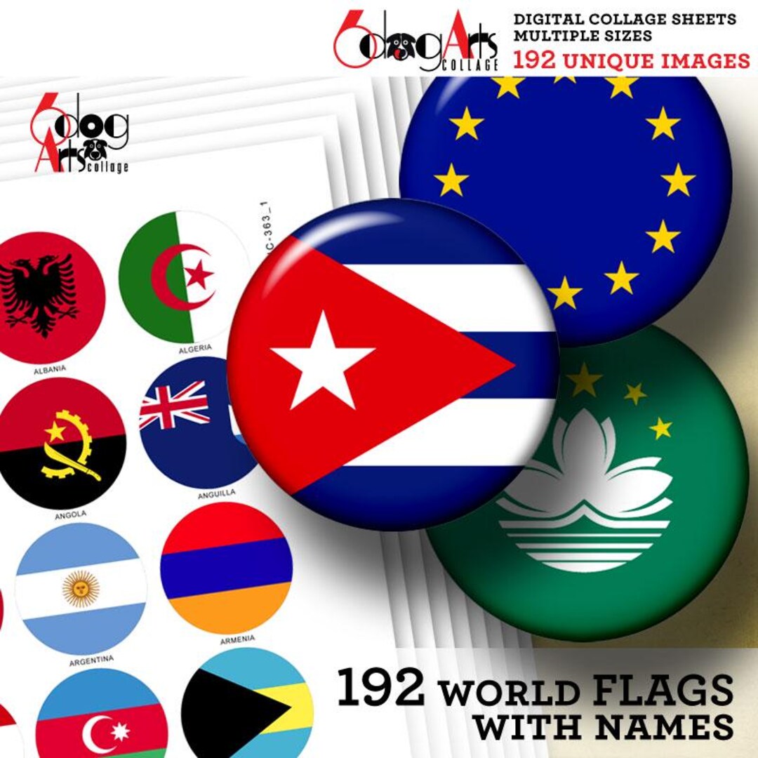 192 World Flags Digital Collage Sheets Printable Downloads for Bottle ...