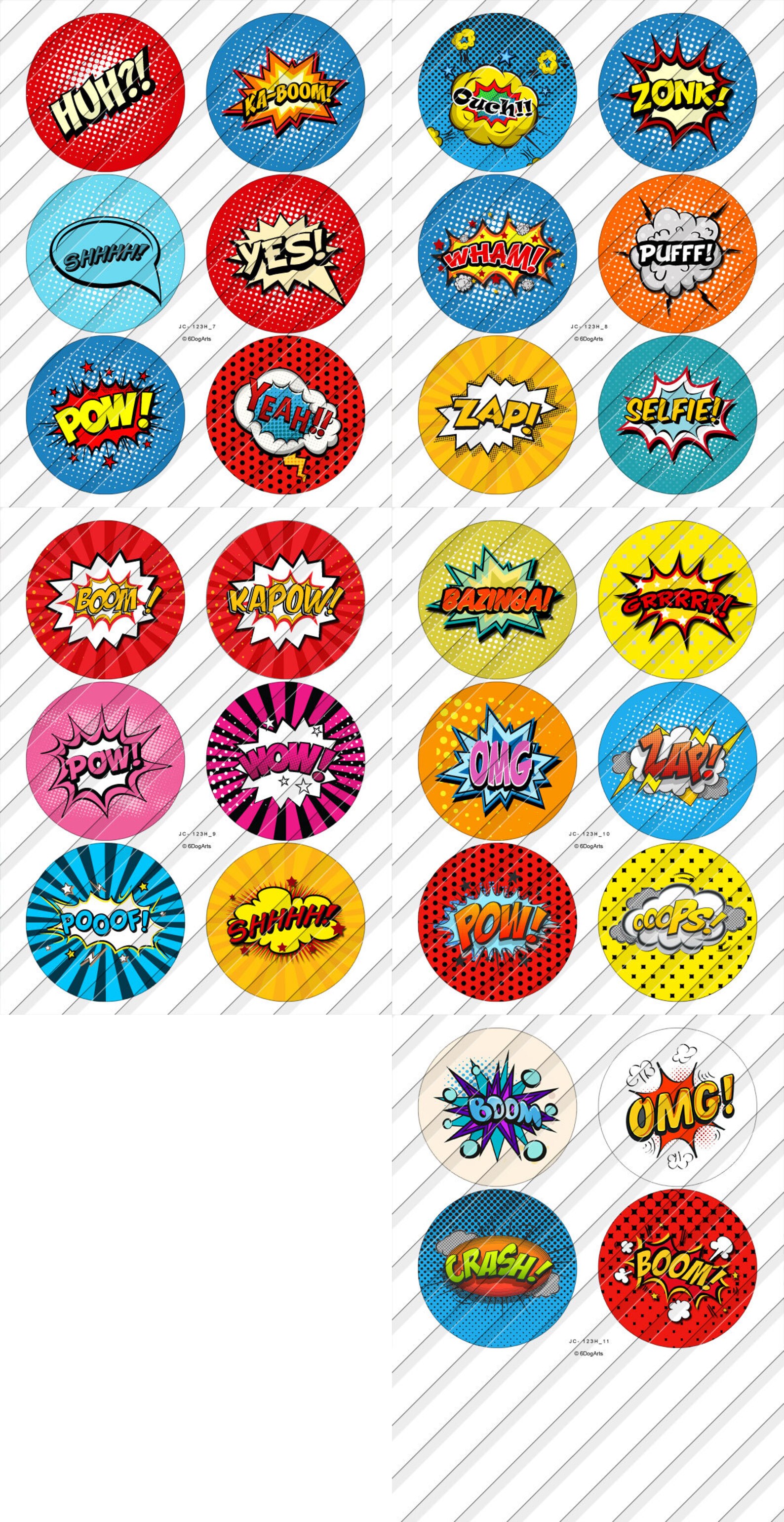 Comic Book Exclamations Digital Collage Sheets 3.451" Circles for 3 ...
