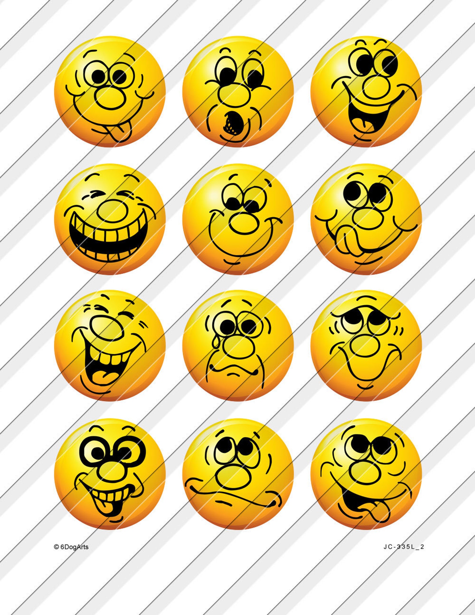Smiley Faces 2" Circles Digital Collage Sheets Printable Download for ...