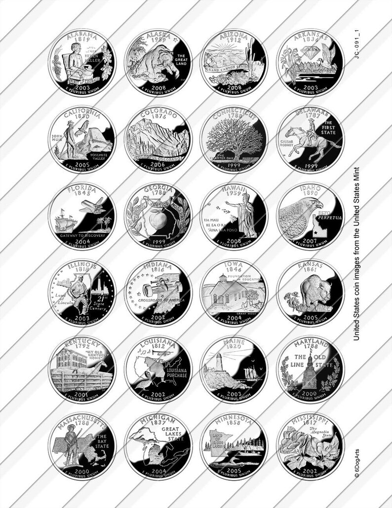 US State Coins Digital Collage Sheets Printable Downloads for | Etsy