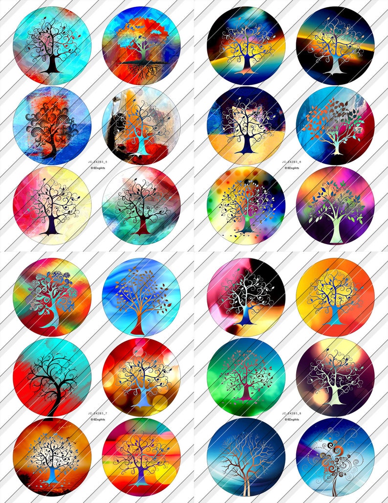 Tree of Life Digital Collage Sheets Printable 2.625", 3.451" Circles ...