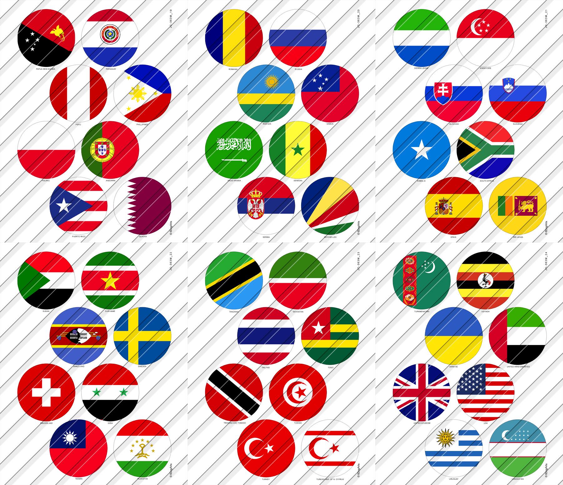 192 World Flags Digital Collage Sheets Printable Download 2.625" (70mm ...