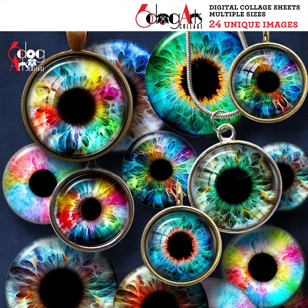Rainbow Doll Eyes Digital Collage Sheets Printable Realistic Irises ...