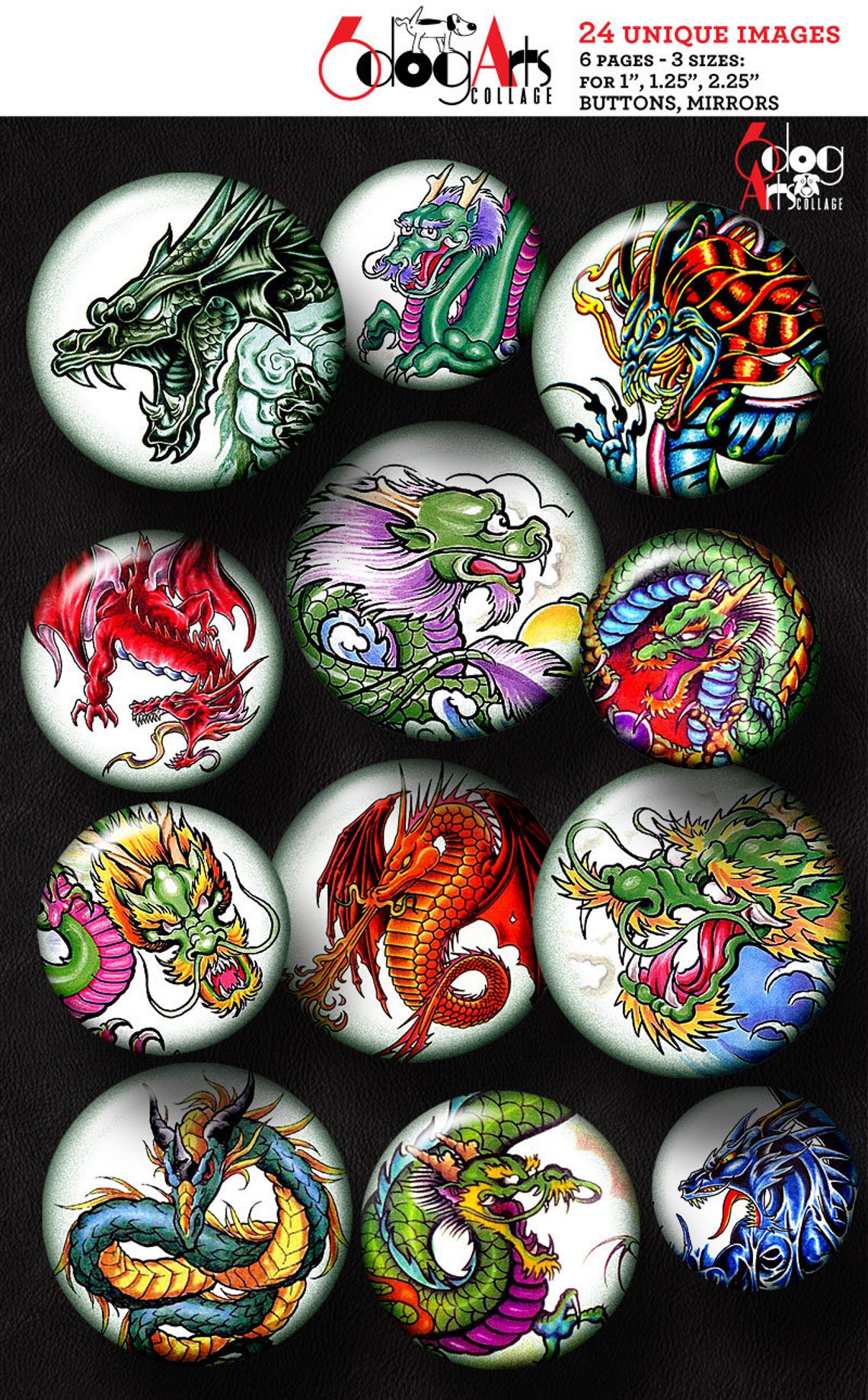 Dragons Digital Collage Sheets Printable Download 2.755", 1.837", 1.629 ...