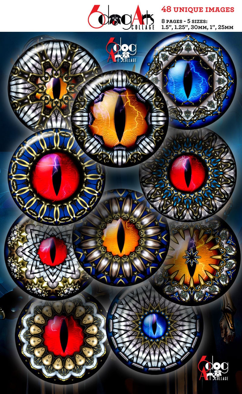 Sci-fi Eyes Digital Collage Sheets Printable Downloadable Images Bottle ...