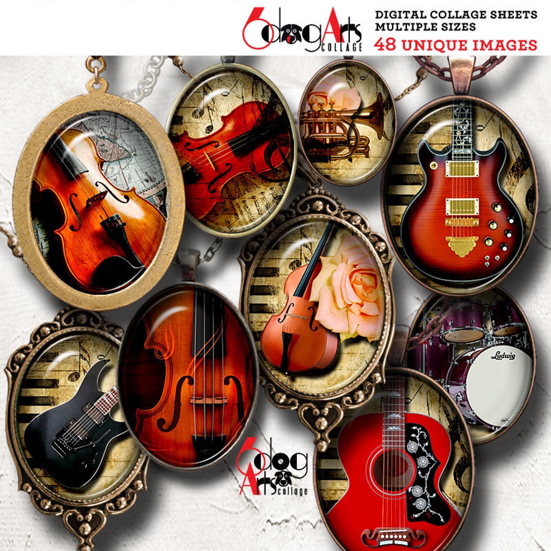 Musical Instruments Digital Collage Sheets Printable Download Pendants ...