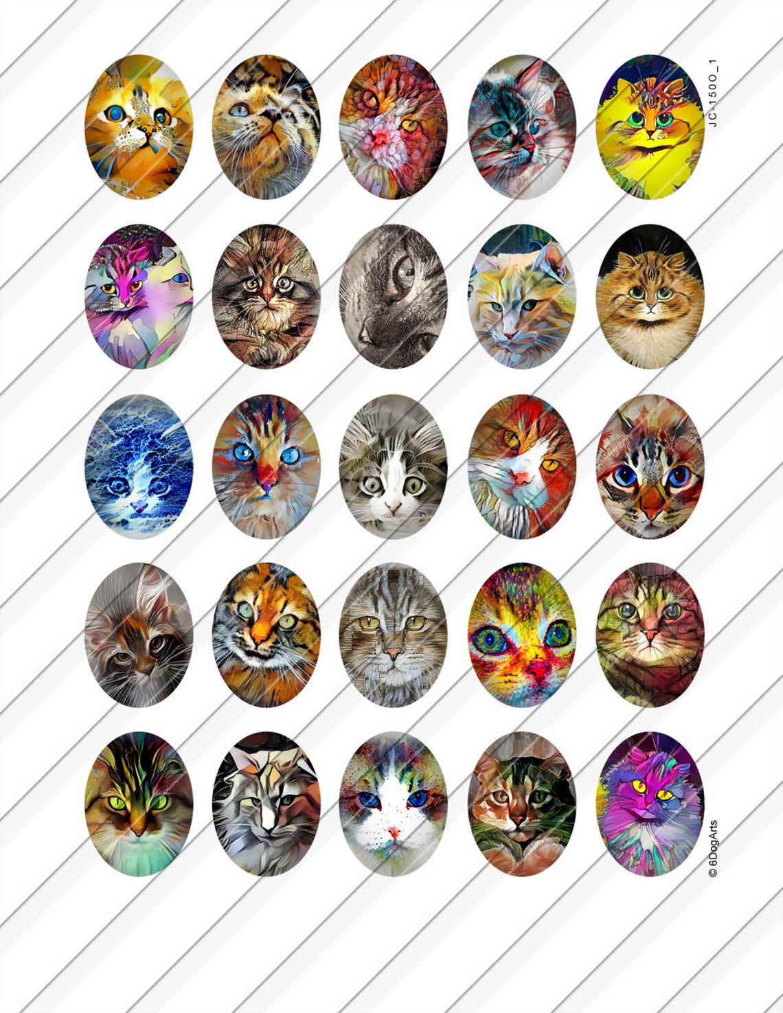 Cat Painting Digital Collage Sheets Printable Download | Etsy