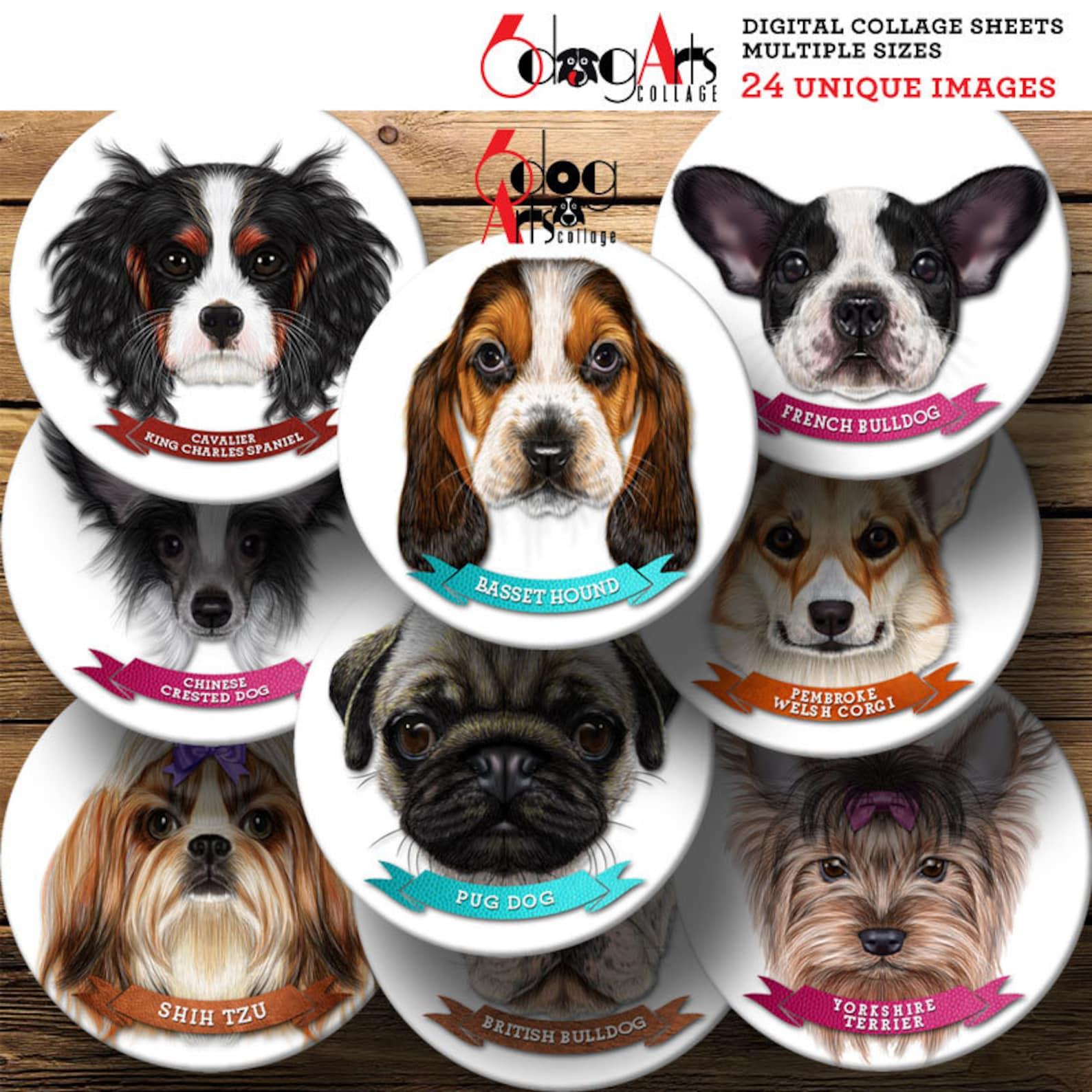 Dog Breeds Digital Collage Sheets Printable Download for Bottle Caps ...