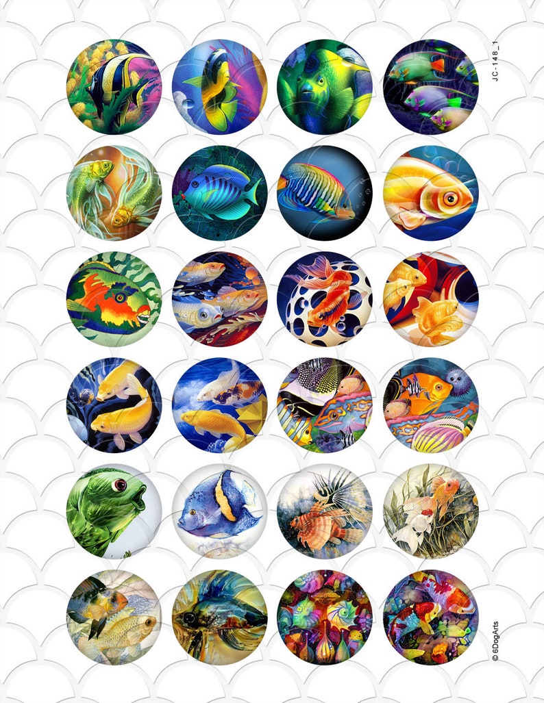 Fish Painting Digital Collage Sheets Printable Downloads for - Etsy