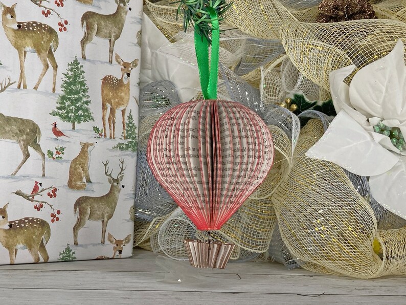 Red Hot Air Balloon Book Page Ornament 3D Book Ornament - Etsy