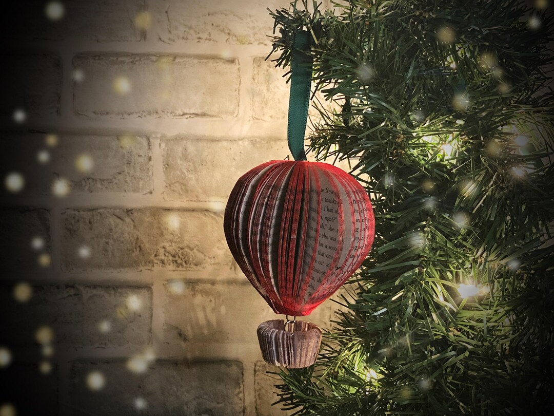 Red Hot Air Balloon Book Page Ornament - 3D Book Ornament - Christmas ...
