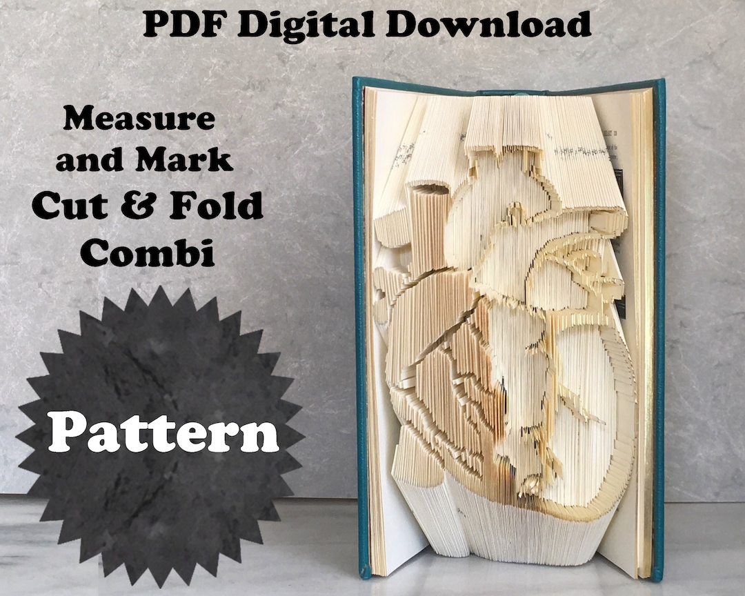 Book Folding Pattern - Aantomic Heart - Cut&fold Combi - 2 Sizes - 350 ...