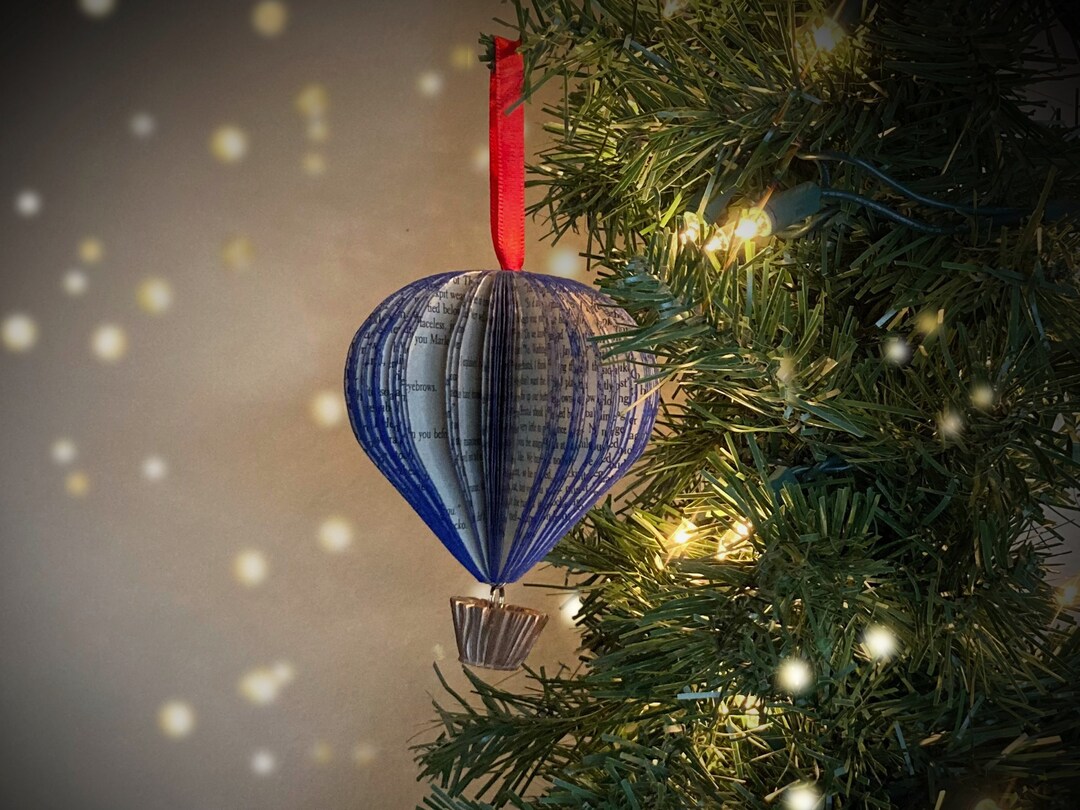 Blue Hot Air Balloon Book Page Ornament - 3D Book Ornament - Christmas ...