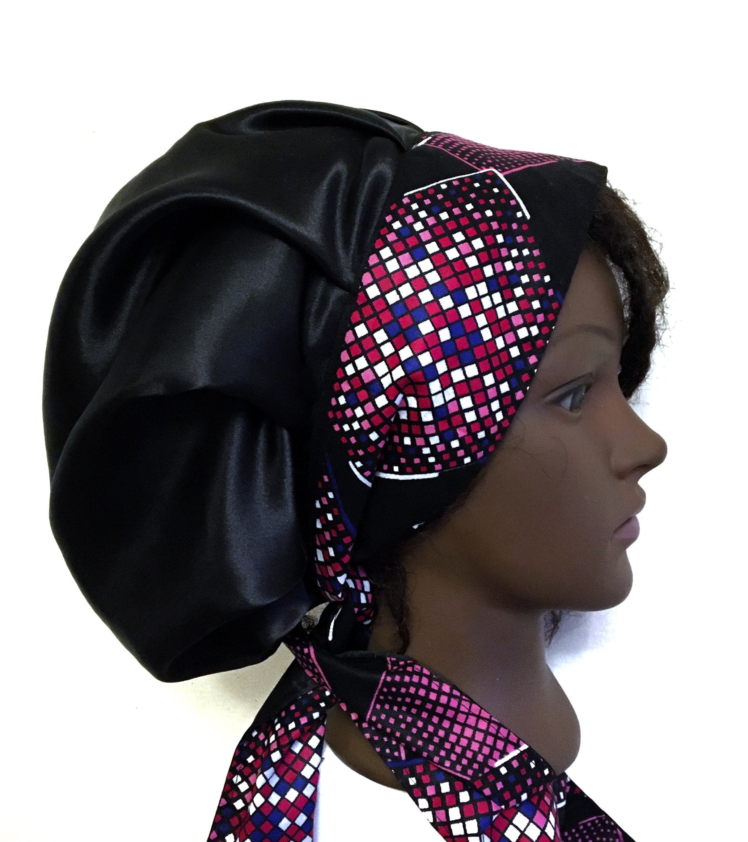 Double layered adjustable polyester satin bonnet with tie | Etsy