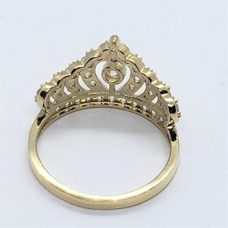 10K Solid Yellow Gold Royal Crown Ring With CZ - Etsy