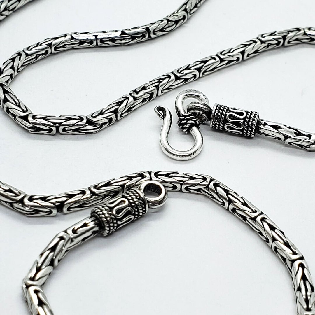 925 Sterling Silver Round Byzantine Chain 2.5mm Antiqued Finish - Etsy