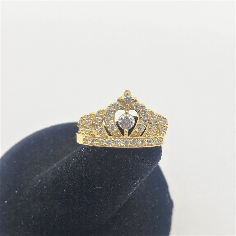 10K Solid Yellow Gold Royal Crown Ring With CZ - Etsy