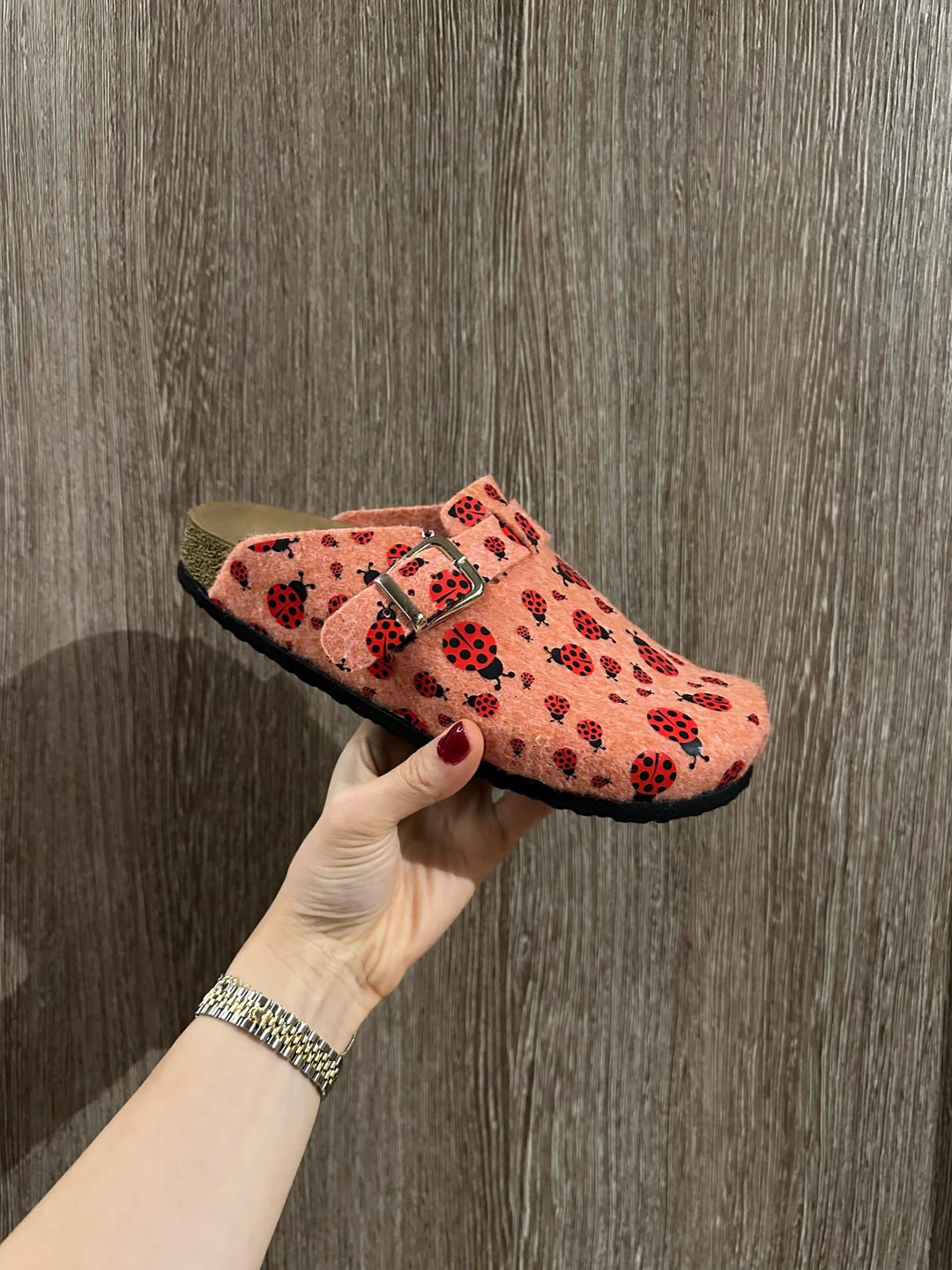 Lady Bug Pattern Handmade Pinky Orange Colored Women's Comfy Cork Clogs ...