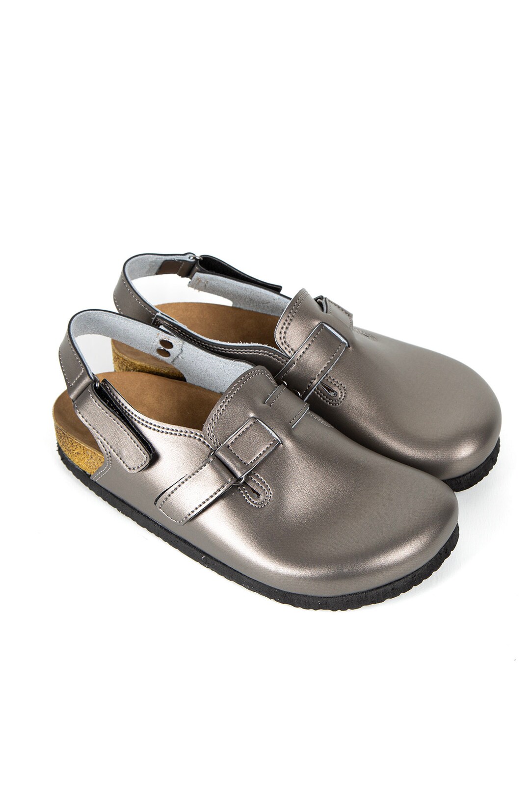 Shiny Grey Adjustable Slingback Woman's Cork Clog - Etsy
