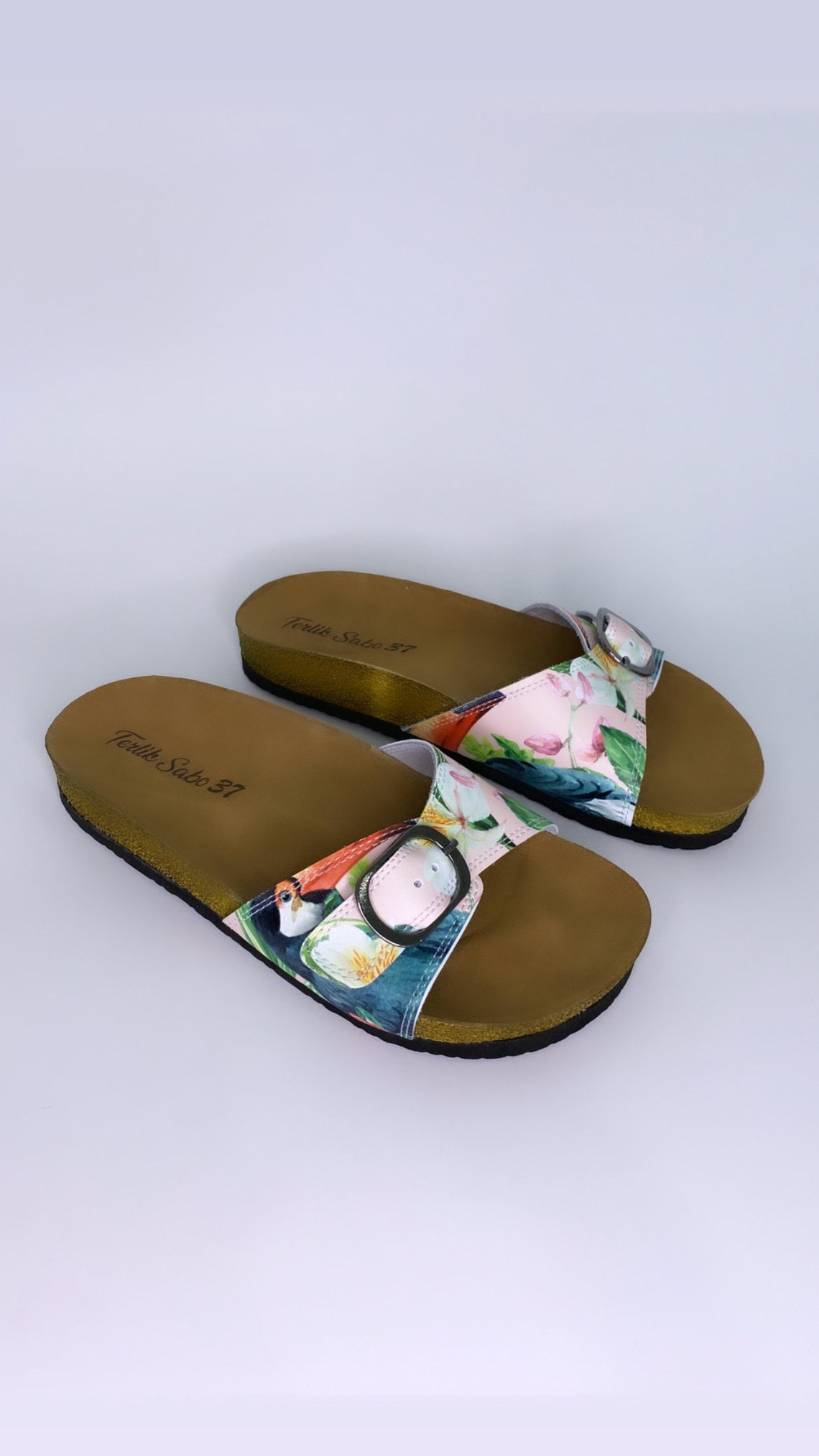 Tropical Patterned Woman's Cork Sandal Clog | Etsy