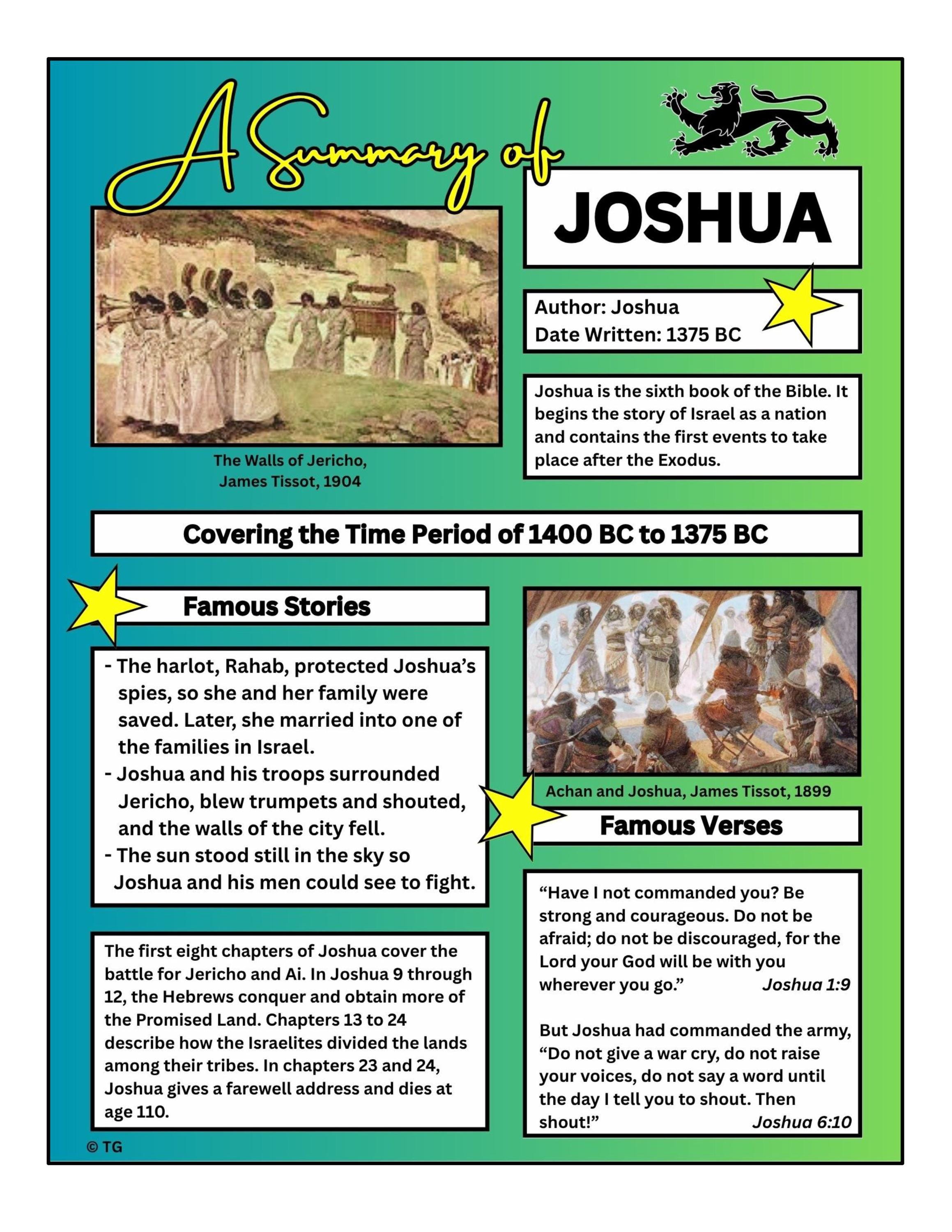 A Summary of Joshua – Bible Study Printable Chart – Old Testament ...