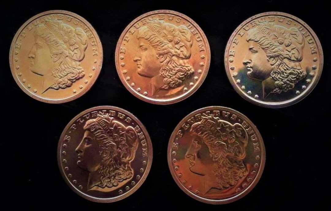 1 Oz 999 Fine Copper Rounds (5) * Morgan Dollar/ Challenge Coins ...
