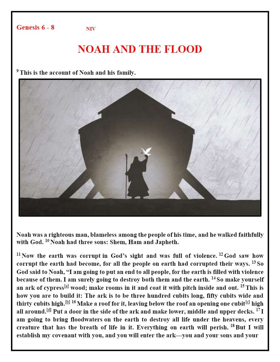 Printable Bible Study Aid, Illustrated: Genesis 6-8, Noah and the Flood/ Digital Download - Etsy