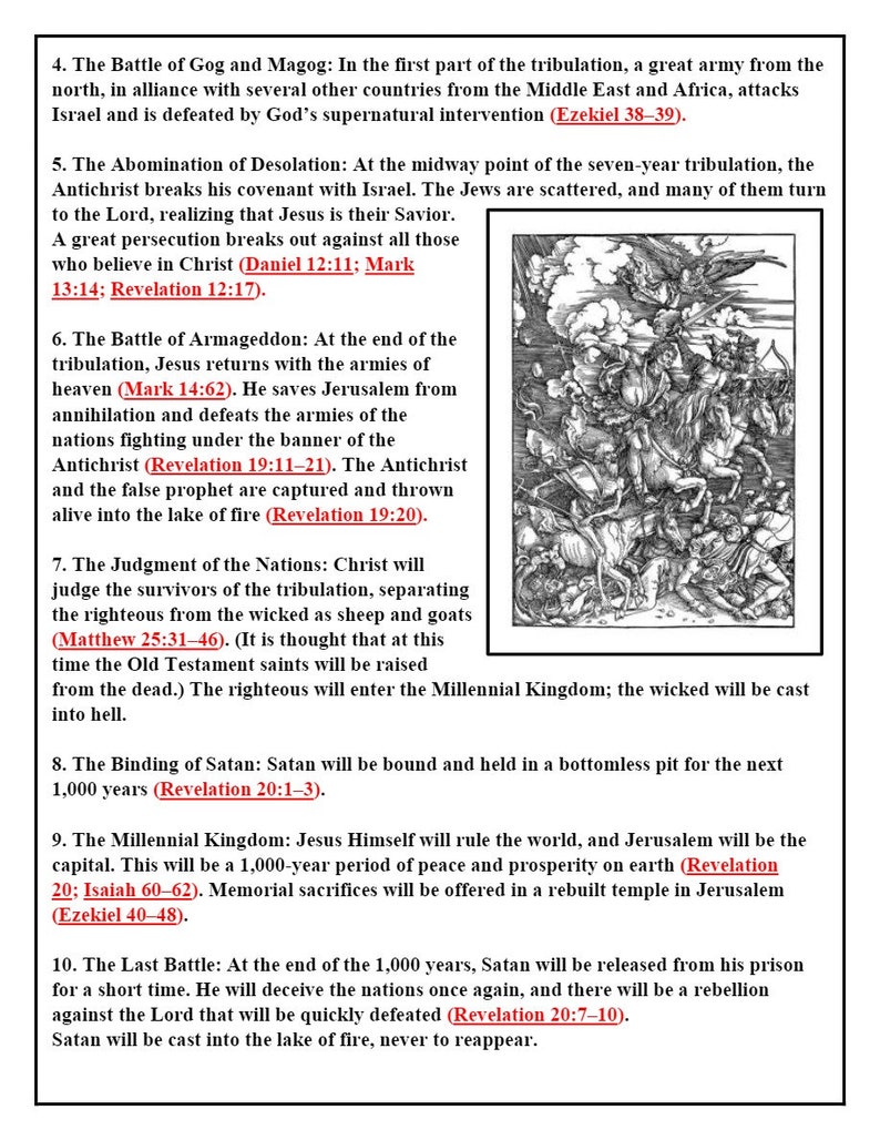 Chart of the End Times / Printable Bible Study Aid, Illustrated ...