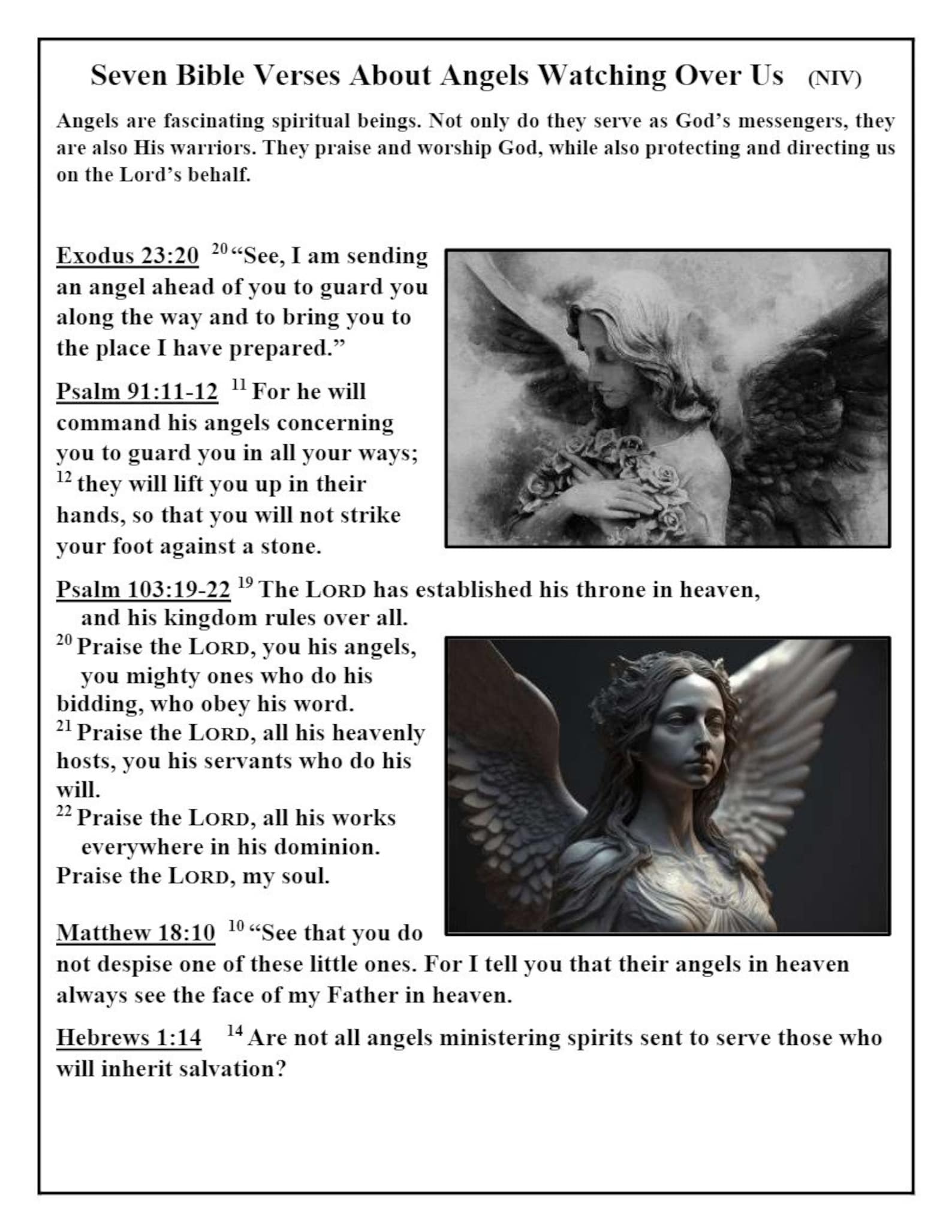 Printable Bible Study Aid, Illustrated: Seven Bible Verses About Angels ...