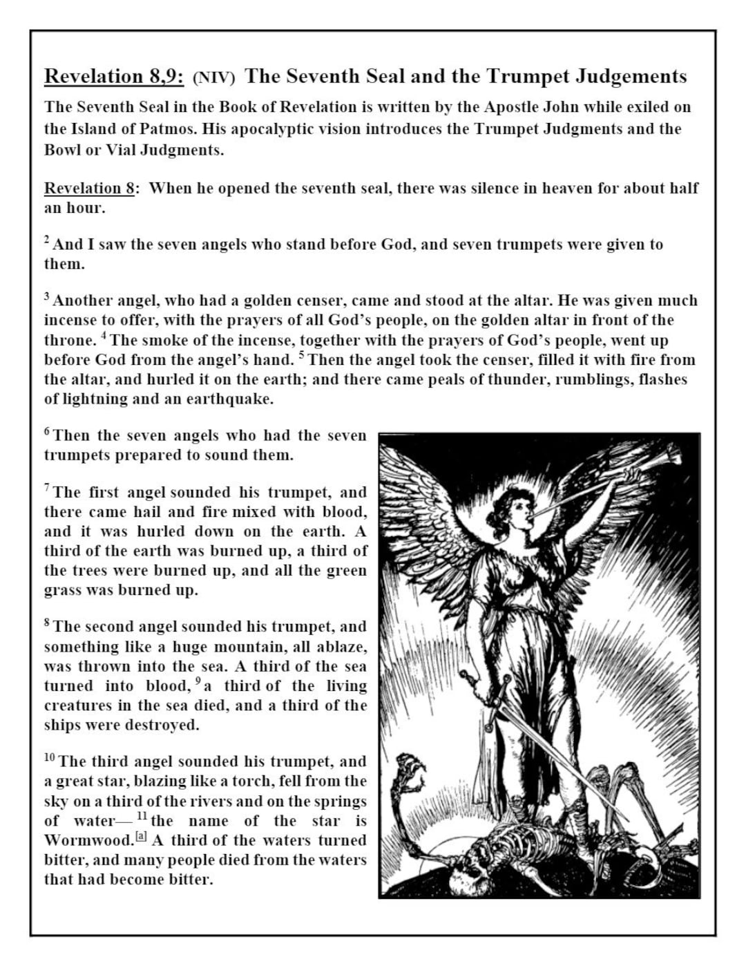 Printable Bible Study Aid, Illustrated - Book of Revelation 8,9: the ...