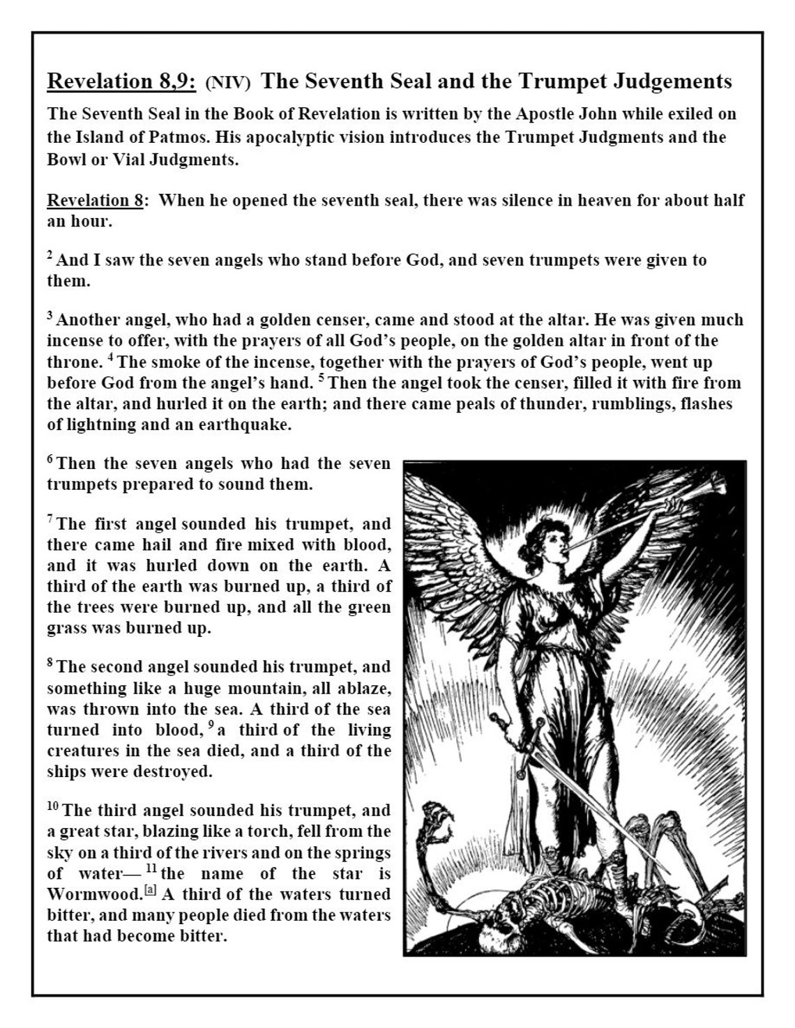 Printable Bible Study Aid, Illustrated Book of Revelation 8,9: the ...