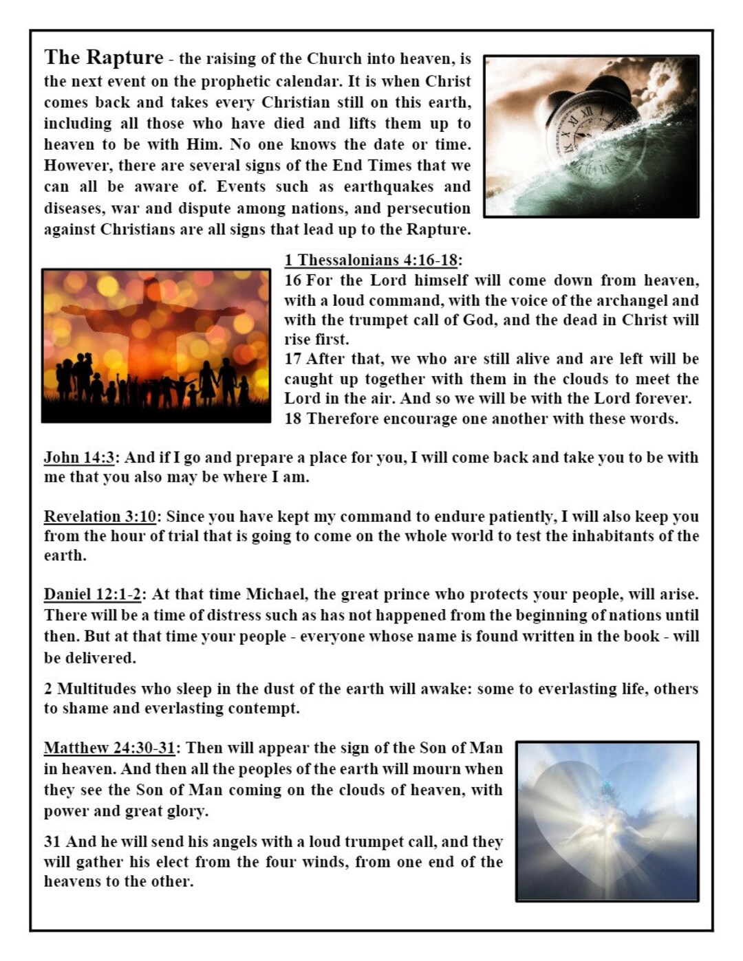 Printable Bible Study Aid, Illustrated: the Rapture - 5 Accounts ...