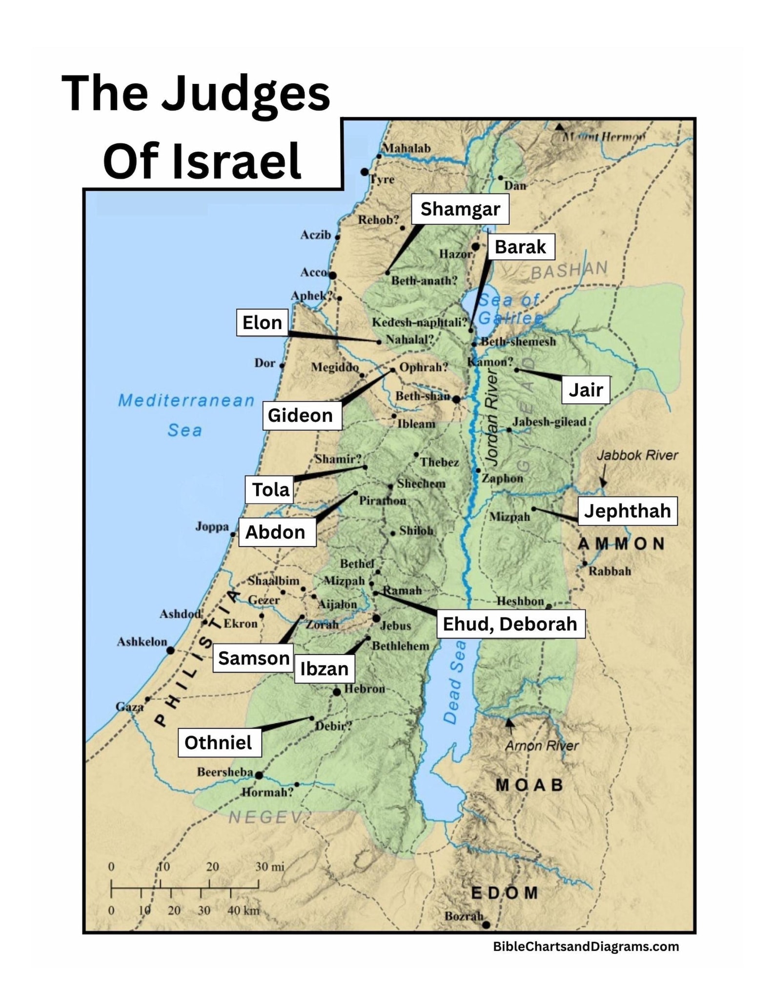 The Judges of Israel” — Printable Bible Study Map | Illustrated Old ...