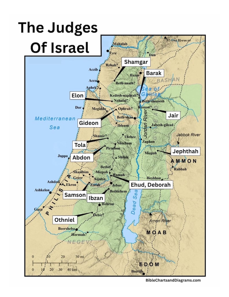 The Judges of Israel” — Printable Bible Study Map | Illustrated Old ...